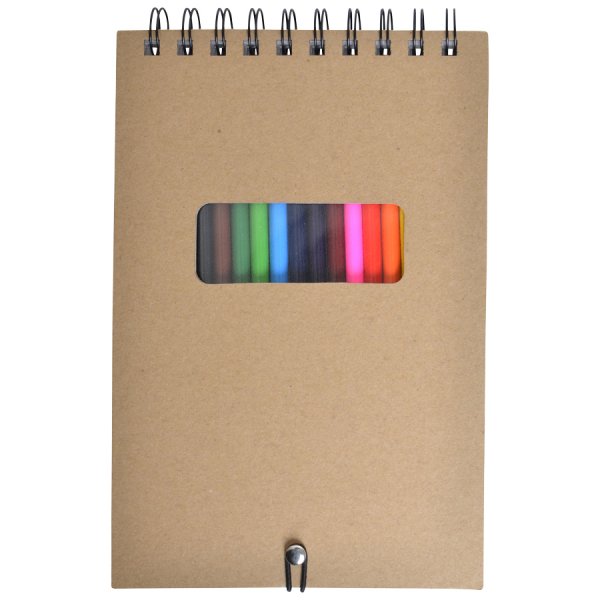 Custom Printed Spiral-bound Recycled Drawing Pad 12 Color Pencils ...